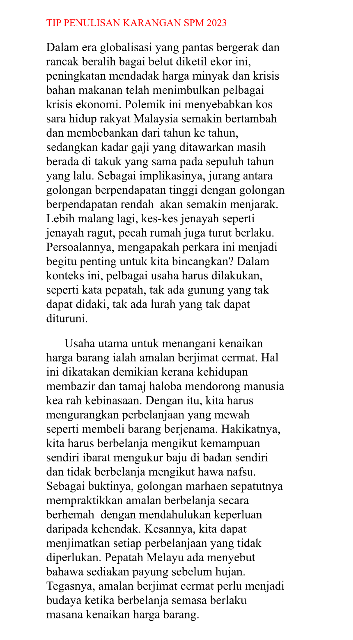 [SPM Breaking Tips] Karangan SPM 2023: kenaikan harga barang ...
